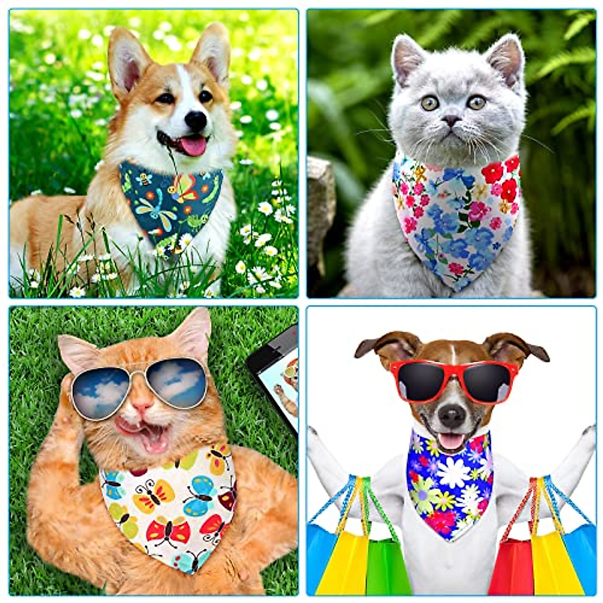 30 Pack Spring Summer Flower Dog Bandanas Bulk Soft Triangle Dog Scarfs Polyester Bandana PET Costume Cute Triangle Scarf Bibs with Flowers Patterns for Small Medium Large Pets