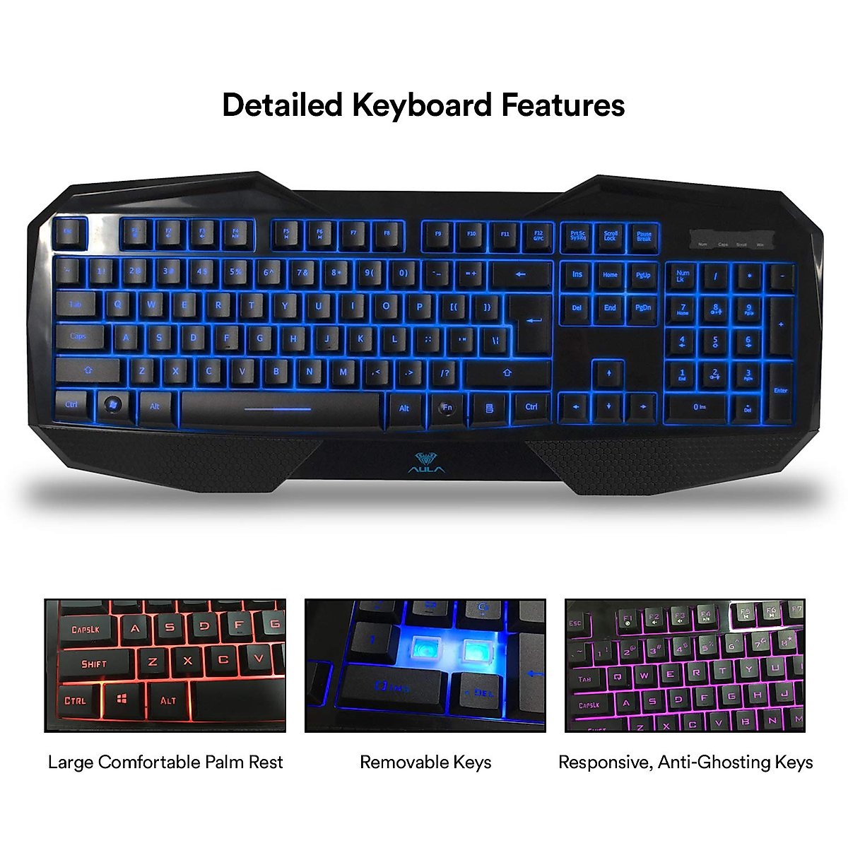Beastron gaming keyboard and mouse combo,LED 104 Keys USB Ergonomic Wrist Rest Computer Keyboard USB Wired for Windows PC Gamers