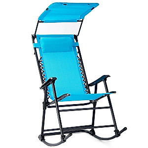 LHJA Folding Rocking Chair Rocker Porch Zero Gravity Furniture W/Canopy Light Blue Chair Rocking Chair Rocker Chair Rocker Camp Chair Rocker Recliner Rocking Camp Chair Rocking Chairs