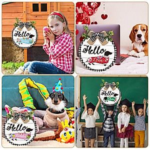 Glenmal 16 Pcs Seasonal Interchangeable Dachshund Door Decor Cute Replaceable Easter Welcome Sign Seasonal Farmhouse Front Door Signs Wood Home Sign(White with Plaid Frame)