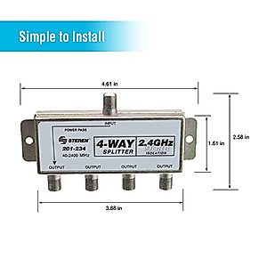 STEREN 4-Way 2.4GHz 90dB 1 Port Power Pass DC Passing On One Port F-Pin Coaxial Splitter [201-234]