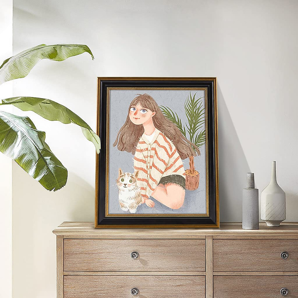 Space Art Deco, 16x20 Picture Frame without Mat for 16x20 Poster/Photo/Print, Shatter-Resistant Real Glass Wall Mounting Display (Black and Ornate Gold Design, 1-Pack)