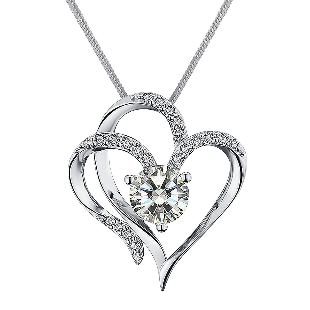 REJOY24 Heart Pendant Goodluck Necklace made of Brass, Platinum Plated coating with Shiny Rhinestone (Box included)
