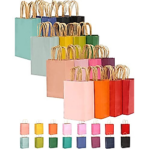 32-Packs Paper Bags with Handles Bulk 8.26"×6"×3.15" Small Gift Bags 16 Different Senior Color Bags Multiple Uses（Small Size）