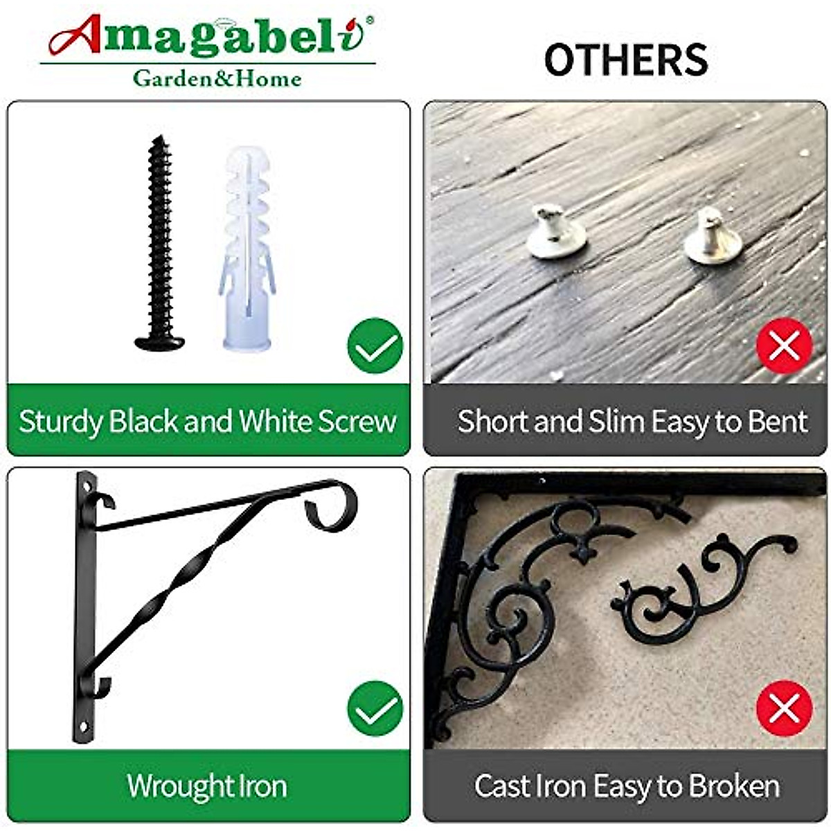 Amagabeli Hanging Plants Bracket 10'' Wall Planter Hooks Hangers Flower Pot Bird Feeder Wind Chime Lanterns Patio Lawn Garden for Shelf Shelves Fence Screw Mount against Door Arm Hardware
