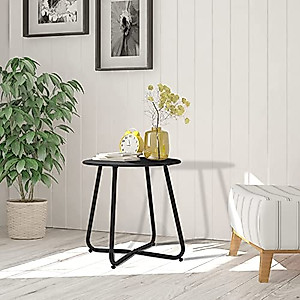 Meluvici Patio Small Side Table Waterproof Round Metal Steel Side Table Weather Resistant Portable Outdoor and Indoor End Table for Garden Balcony Yard, Black