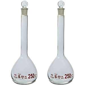 250ml Volumetric Flask, 3.3 Boro Glass, Class A, Ground Stopper, Karter Scientific 213W6 (Pack of 2)