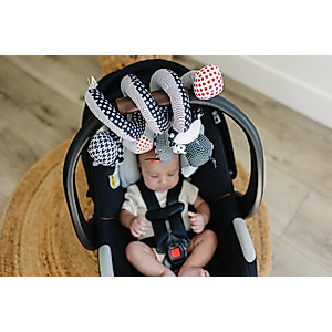 Genius Baby Toys Car Seat Toys for Infants - High Contrast Colors That Baby Sees Best - Easy to Attach - Car Seat Toy to Entertain Baby During Car Rides - Includes 4 Removable Toys on Spiral