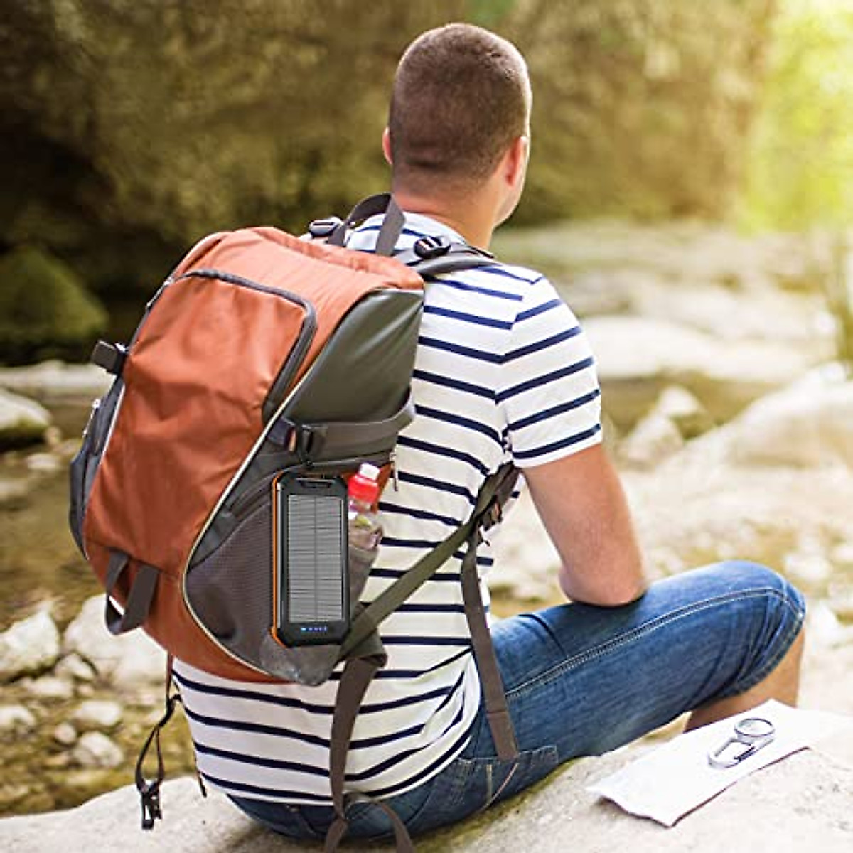 Damipow Portable Charger Solar Charger Power Bank 20000mAh with Built-in USB C & Micro B Cables, iOS Adapter, Flashlight, Waterproof External Battery Pack for for iPhone & Android