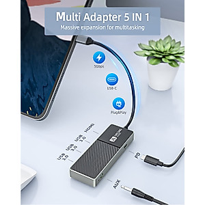 USB C Hub Adapter, USB C to HDMI Adapter 4k, 6 in 1 USB C Dongle with 100W Power Delivery,3 USB 3.0 Ports, 3.55mm Audio Port Compatible with MacBook Ipad HP Dell XPS and More Type C Device