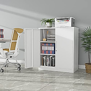 Metal Storage Cabinet with 2 Doors, Lockable Steel Storage Cabinet with 2 Doors and Adjustable Shelves, Steel Lockable File Cabinet, Locking Tool Cabinets for Office,Home,Garage