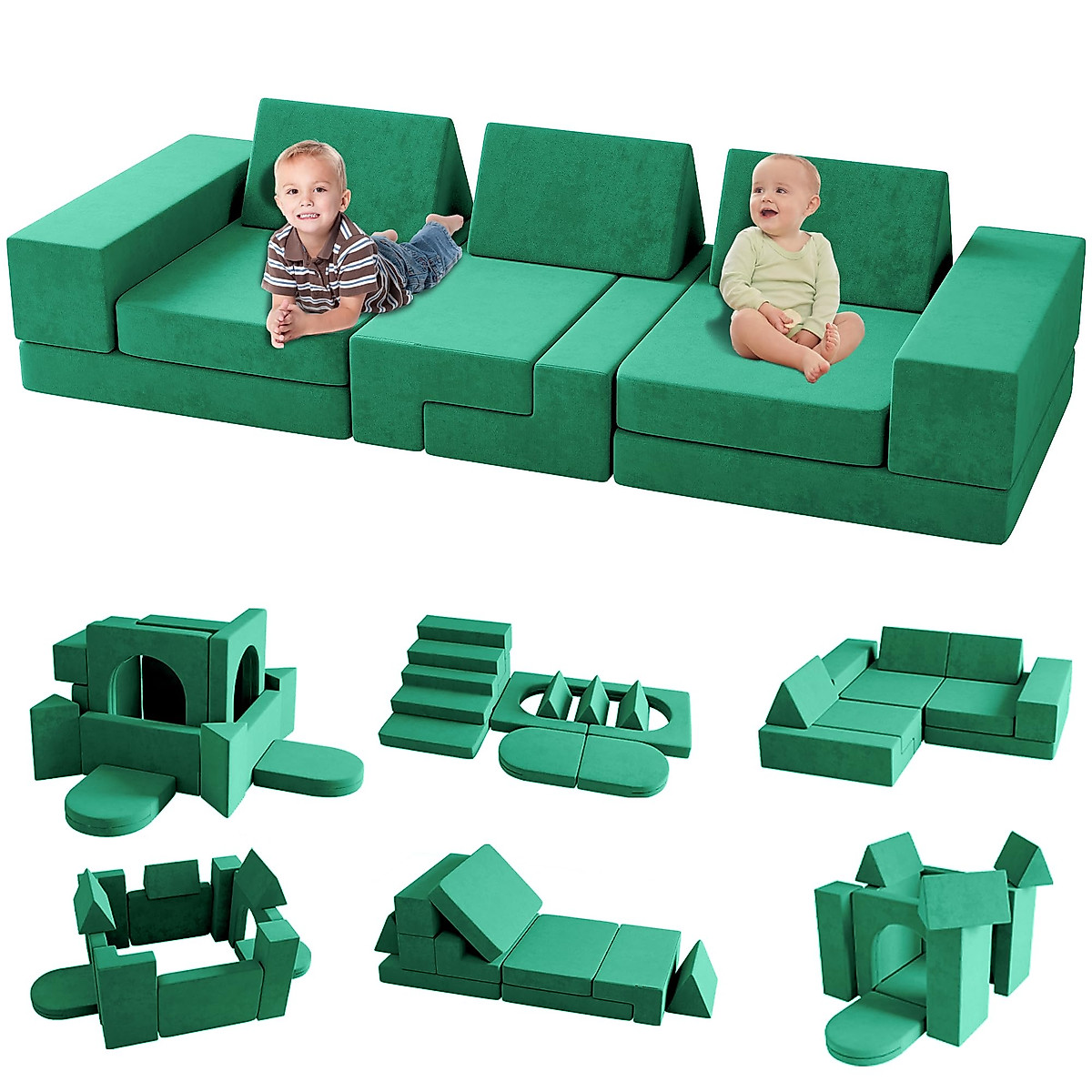 wanan Modular Kids Play Couch, 13PCS Modular Couch Kids for 4 Kids, Kids Couch for Playroom, Modular Kids Couch for Boys and Girls, Kids Play Couch for Kids (Green)