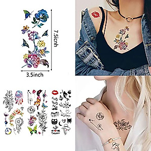 60 Sheets Waterproof Butterfly Flower Temporary Tattoos Stickers for Women,Multiple Design Styles