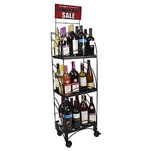 14.5" w Wire Shelving Unit with Locking Wheels, 3 Display Levels, Retail Store Fixture Includes Removable Sign Holder (Black)