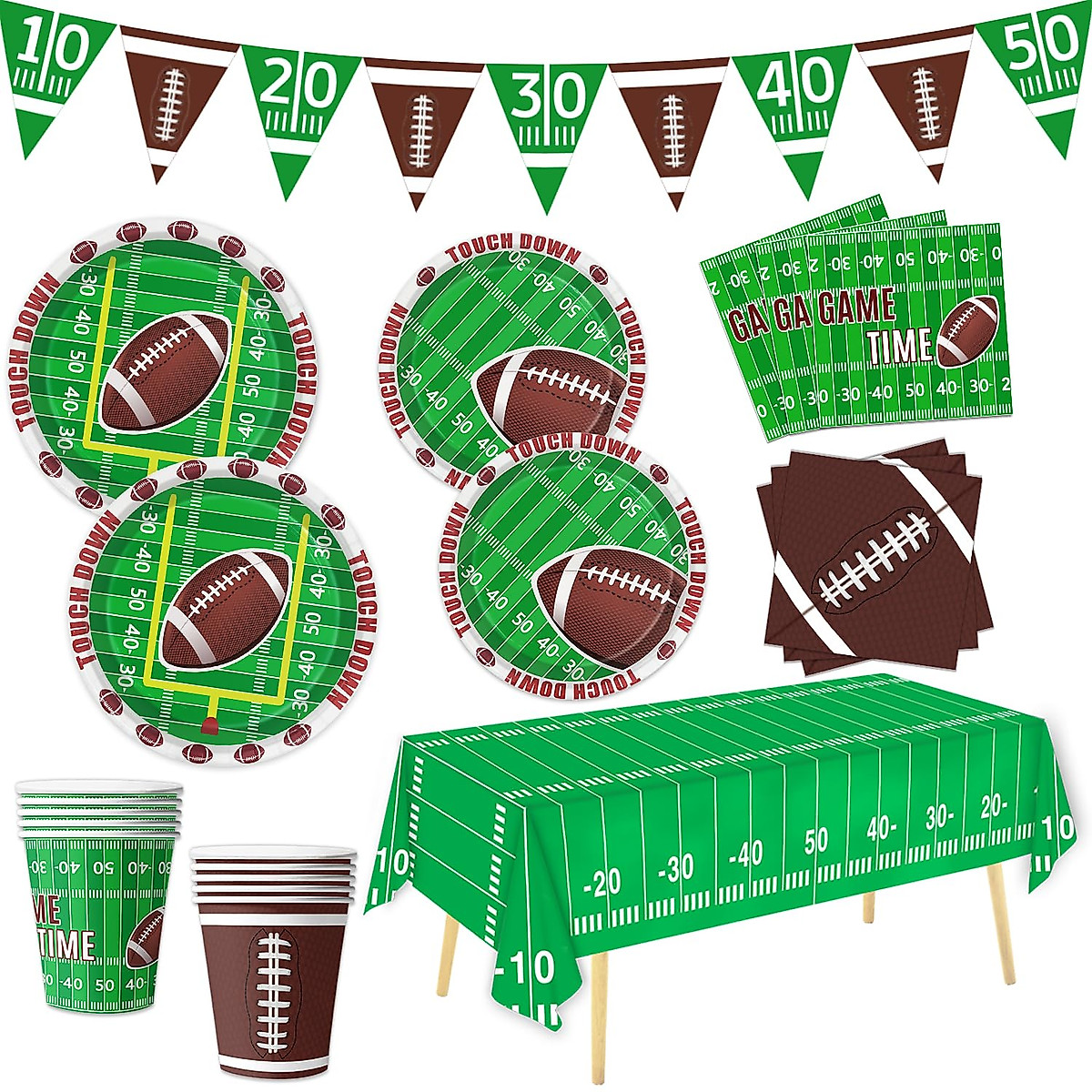 Football Party Supplies Tableware Set Football Theme Party Decorations Including Plates Napkins Cups Touchdown Tablecloth Banner for Football Birthday Party, Serve 24 Guests