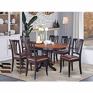 East West Furniture Avon 7 Piece Set Consist of an Oval Dining Room Table with Butterfly Leaf and 6 Faux Leather Upholstered Chairs, 42x60 Inch, Black & Cherry