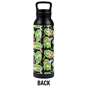 Rick And Morty OFFICIAL Portal Mayhem 24 oz Insulated Canteen Water Bottle, Leak Resistant, Vacuum Insulated Stainless Steel with Loop Cap, Black