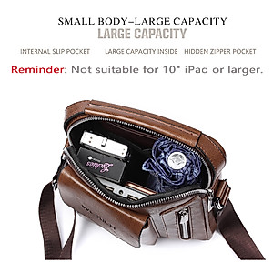MNODWLOF Small Crossbody Bags for Mens Leather Shoulder Bag Messenger Man Purse Handbags Travel for iPad 7.9" Work Business Brown