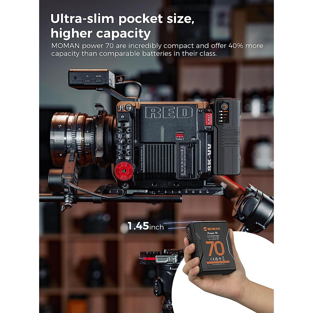 V Mount Battery, 70wh 4600mAh Moman Power 70 V-Lock Battery 14.4V with D-TAP USB-C Outputs for BMPCC 4k 6k Camcorders Cameras LED Lights, V-Mount-Battery-Dtap-Mini