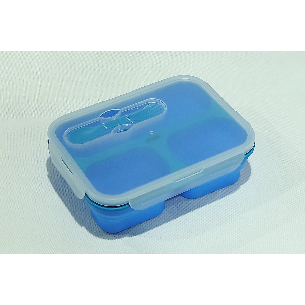 Sailing Elegant Collapsible Silicone 3-Compartments Lunch Box/Container, Super Convenient Stackable Food Storage Containers, Material Safe (Set of 1, Blue)