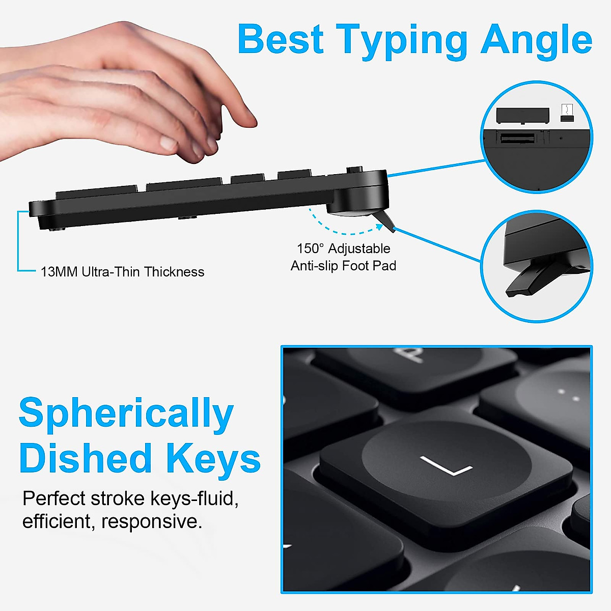 NPET WK20 Wireless Keyboard for Windows, 2.4 GHz Wireless, Full-Size, Number Pad, 14 Multimedia Keys, 2-Year Battery Life, Compatible with PC, Laptop