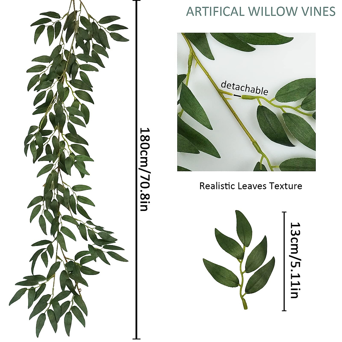 Uieke 3pcs 17.7ft Artificial Vines Fake Greenery Garland Willow Leaves with Total 60 Twigs Stems Hanging Plants String for Indoor Wedding Party Home Garden Wall Garden Decoration