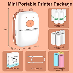 JAMSWALL Mini Printer Sticker Printer Label Maker, Wireless inkless Bluetooth Printer with 13 Rolls Thermal Paper, for DIY Creation, Study Notes, Memo, List, Gift.