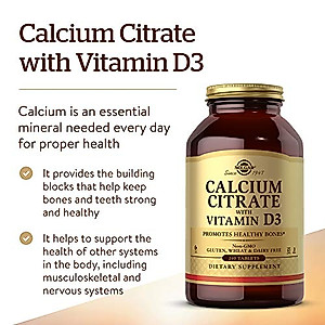 Solgar Calcium Citrate with Vitamin D3, 240 Tablets - Promotes Healthy Bones & Teeth, Supports Musculoskeletal & Nervous Systems - Non-GMO, Gluten Free, Dairy Free, Kosher, Halal - 60 Servings
