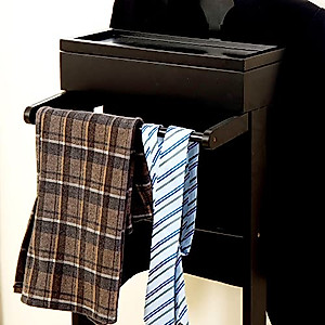 Sardoxx Valet Stand For Man, Father's Day Gift, Black Wood Suit Valet Stand, Clothes Stand With Top Tray, Shoe Rack, Lidded Storage, Used In Entryway Office Living Room, 17" L x 13.6" W x 43" H