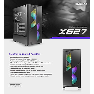 Raidmax ATX Desktop Computer Gaming PC Case Mid Tower PC Case with addressable RGB x3 ARGB Fans ATX PC Case USB 3.0 Tempered Glass PC Case Mesh Window Computer Case with 3 ARGB LED Black PC Case -X627