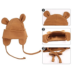 JANGANNSA Bear Cotton Newborn Hat Ear Flap Baby Hospital Cap New Born Warm Beanie for Boys Girls Autumn Winter (White+Navy Blue+Coffee, 0-6 Months)