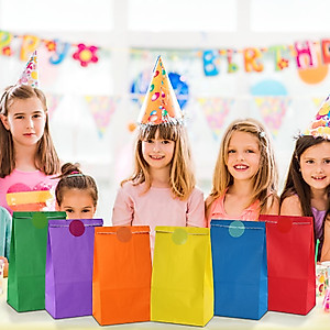 Jucoan 60 Pack Small Solid Color Paper Party Favor Bags, 9 x 5 x 3 Inch Paper Gift Bags, Wrapped Treat Bags Candy Bags for Candy Buffet, Hallowween Trick or Treat, Kids Birthdays, Baby Showers, Christmas Party, 6 Colors