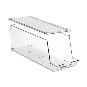 Set of 2 Stackable Refrigerator Organizer Bins Pop Soda Can Dispenser Beverage Holder for Fridge, Freezer, Kitchen, Countertops, Cabinets - Clear Plastic Canned Food Pantry Storage Rack Holds 12 Cans