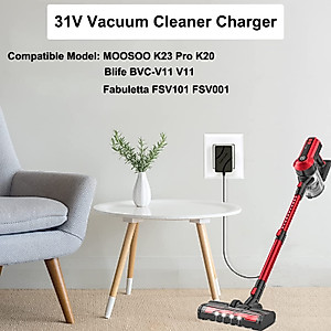 VHBW Vacuum Cleaner Charger for MOOSOO K23 Pro K20, Blife BVC-V11 V11, Fabuletta FSV101 FSV001, ORFELD B08 C10A Cordless Vacuum Charger Replacement 31V Power Cord Adapter