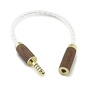 NewFantasia 4.4mm Balanced Male to 4.4mm Balanced Female Headphone Audio Adapter Cable 8 Cores 6N OCC Copper Single Crystal Silver Plated Wire Walnut Wood Shell 15cm