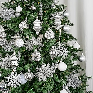XmasExp 99-Pack Christmas Ball Ornaments Assorted Shatterproof Christmas Tree Decorations with Hand-held Gift Package for Xmas Tree,Home,Party(Silver-White)