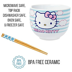 Silver Buffalo Sanrio Hello Kitty Ceramic Ramen Bowl with Chopsticks, 20 Ounces