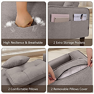 SEJOV Recliner Sofa Bed, Convertible Small Sectional Couches for Living Room, Sofa Cama moderno with Chaise & 2 Pillow, Small Couches for Small Spaces, Apartment, Dorm, Linen, Brown Grey