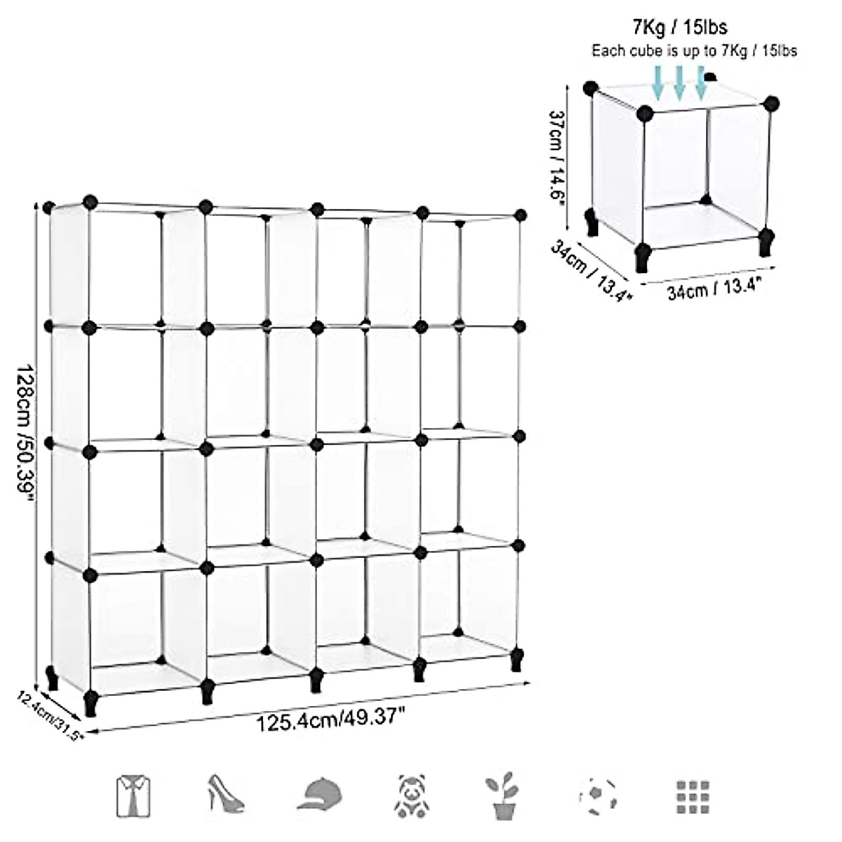 ANWBROAD Cube Storage Organizer 16 Cubes DIY Closet Cabinet Bookshelf Kids Organizers and Storage for Bedroom Closet Organizer Cubby Shelving Plastic Bookcase Office Living Room White ULCS016T