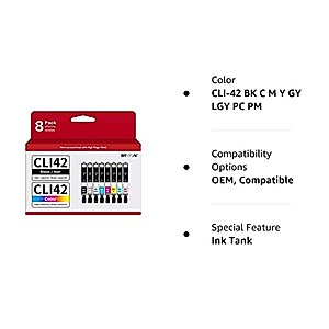 CLI-42 Compatible Ink Cartridges Replacement for Canon CLI42 CLI-42 CLI 42 Use with Pro-100 Pro 100 Printer 8 Value Pack