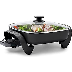 12-inch Ceramic Electric Skillet Nonstick - with Glass Lid, Adjustable Temperature Control (5QT.)