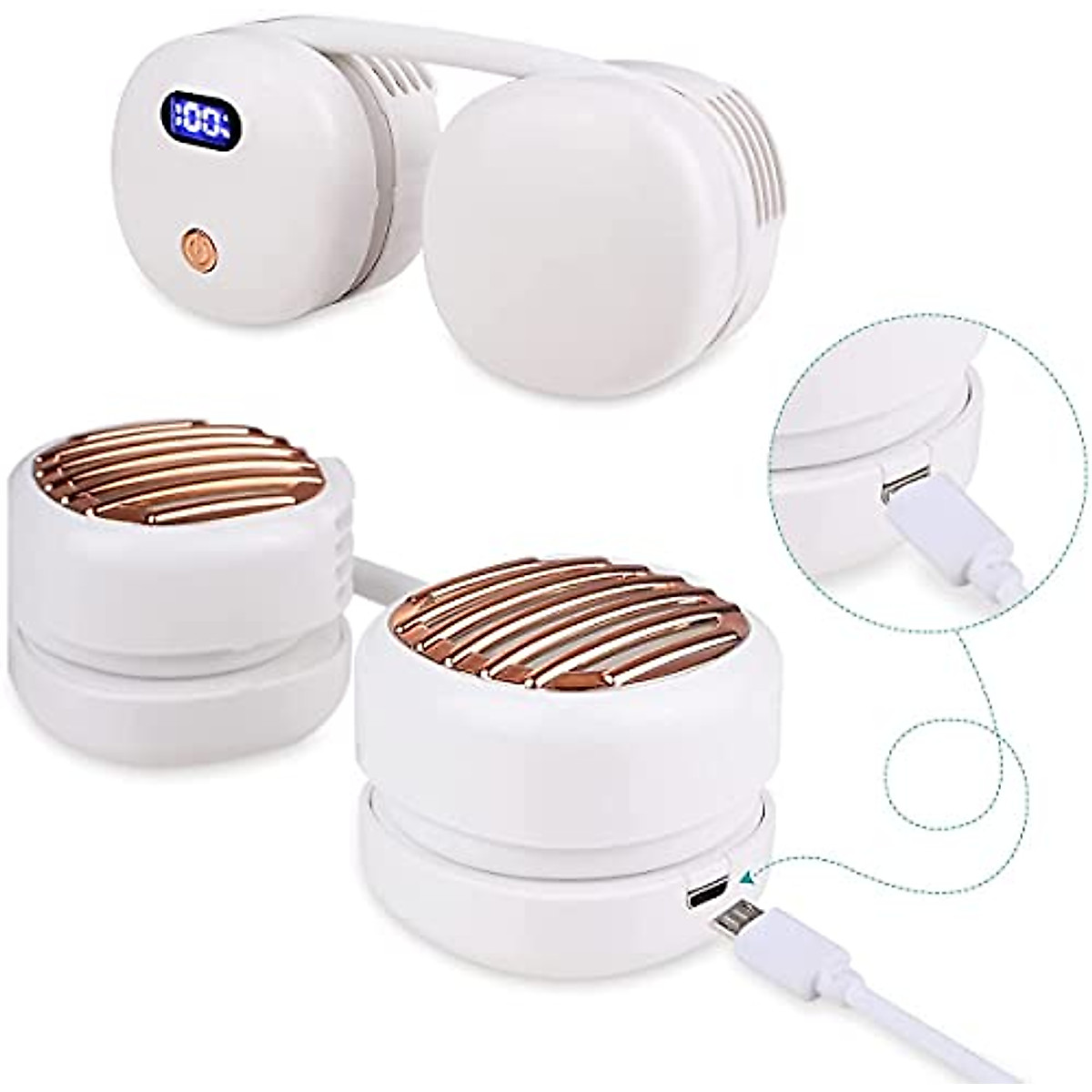 Genround Changeable Neck Fan, Portable Hanging Neck Fan Neck Air Conditioner Pocket Sized Hands Free With Display for GYM Camping Hiking Outdoor Travel