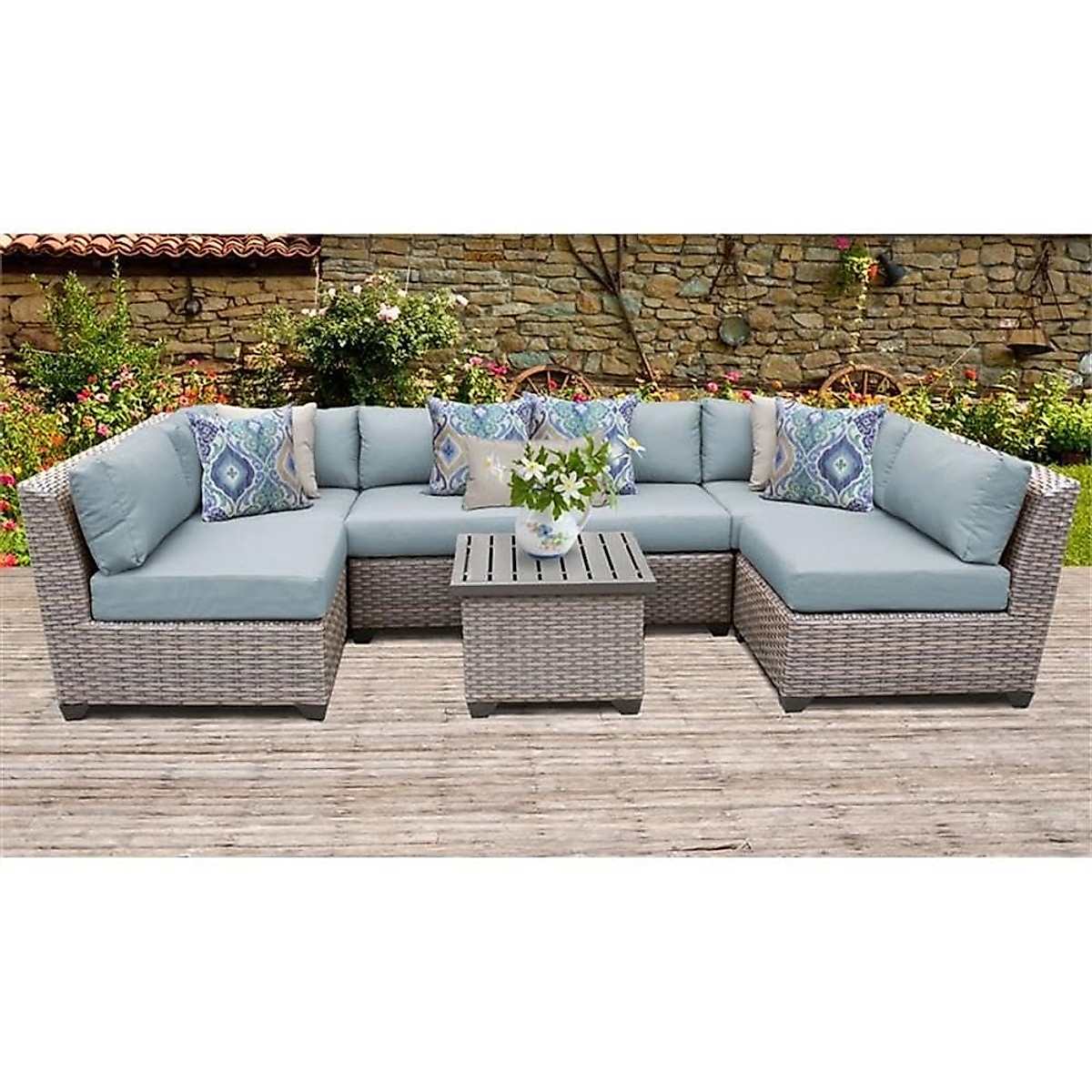 TK Classics FLORENCE-07c-SPA Florence 7 Piece Furniture Set 07c Outdoor Wicker Patio Sofas Loveseats and Sectionals, SPA