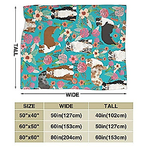 Australian Shepherd Dogs Flowers Fleece Blanket Throw Lightweight Blanket Super Soft Cozy Bed Warm Blanket for Living Room/Bedroom All Season (50" × 40", Australian Shepherd Dogs Flowers)