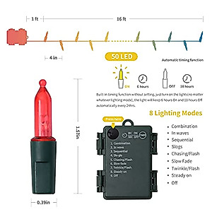 WATERGLIDE 4 Pack 50LED Outdoor Christmas Lights, 16FT Battery Operated Mini String Lights with 8 Modes & Timer, Xmas Tree Lights Waterproof for Patio Garden Party Wedding Holiday Decor, Multicolor