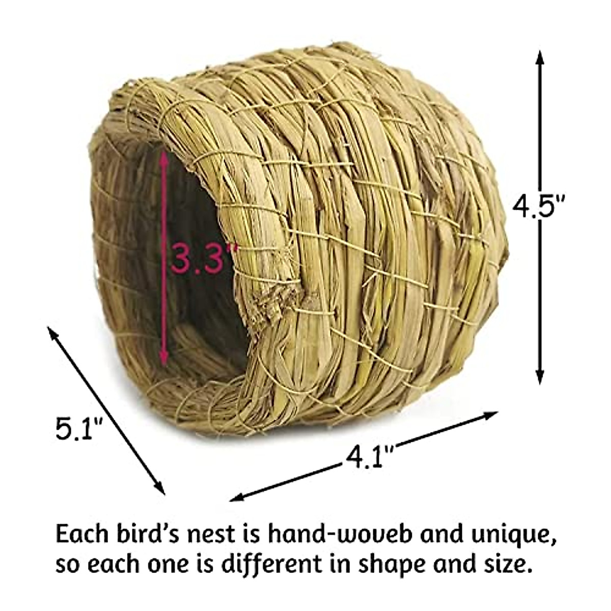 kathson Straw Bird Nest Natural Fiber Birdcage Birdhouse Parrot Hideaway Shelter Hut Parakeet Perch Hanging Bell Toys for Small Finch Canary Lovebird Resting Breeding Playing 4PCS