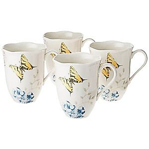 Lenox Butterfly Meadow Hydrangea 4-Piece Porcelain Mug Set, 4 Count (Pack of 1), Multi
