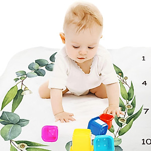 Baby Monthly Milestone Blanket Twins - Newborn Month Blanket Unisex Neutral Personalized Shower Gift Leaf Nursery Decor Photography Background Prop with Wooden Wreath Large 51''x40''