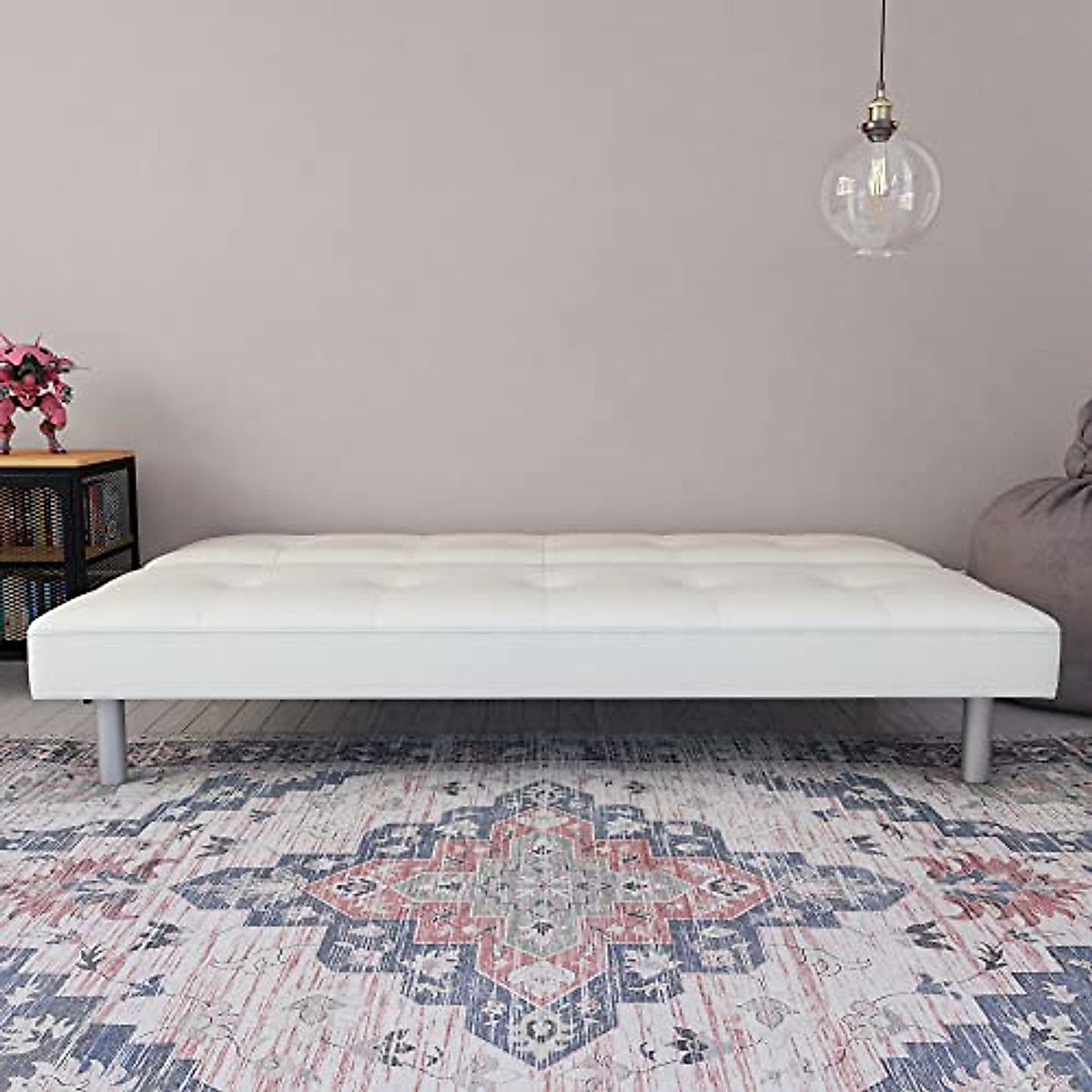 DHP Nola 69 Inch Futon Sofa Bed, Modern Armless Upholstered Couch Sleeper with Tufted Back and Seat for Small Spaces, Faux Leather, White