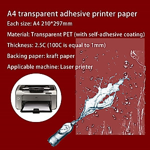 5 Pcs Clear Sticker Paper Glossy Waterproof - Printable Transparent Film A4 Full Sheet Pack PVC Label Self Adhesive for Laser Printer